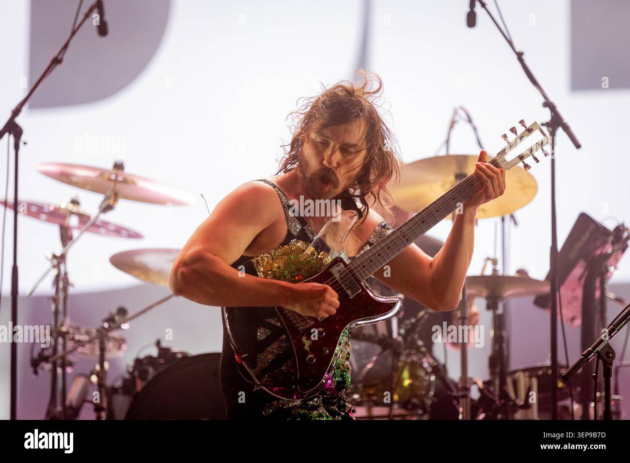 Mark Bowen, guitarist of the British punk band IDLES, performs during ...