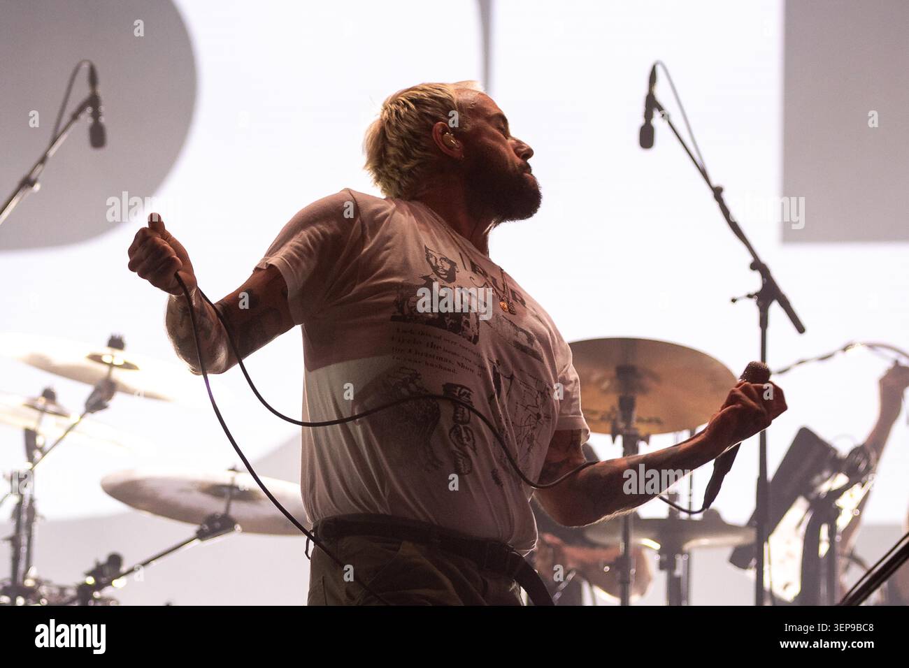 Joe Talbot, vocalist of the British punk band IDLES, performs during ...