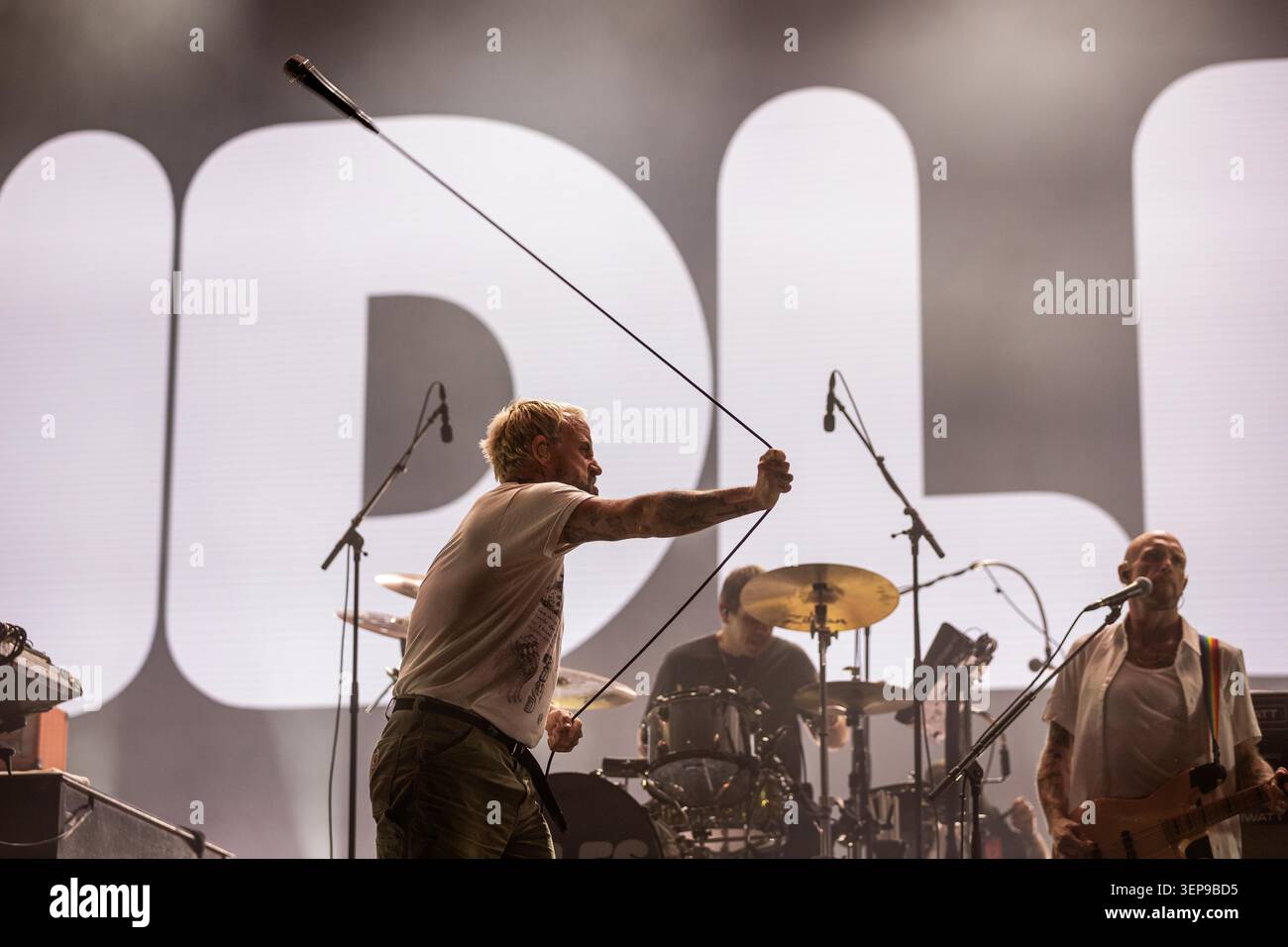 Joe Talbot, vocalist of the British punk band IDLES, performs during ...