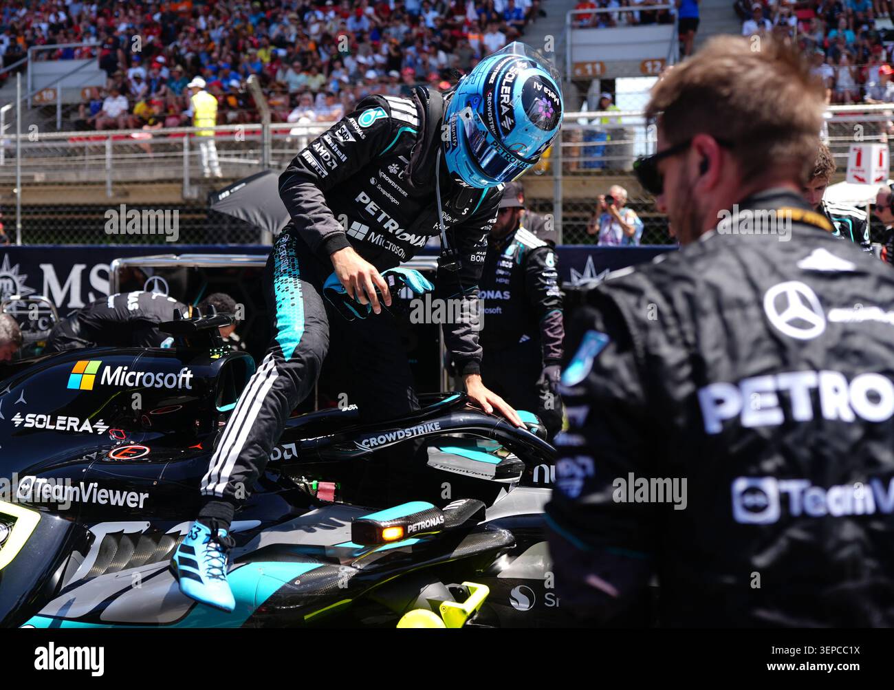 Mercedes driver George Russell on the grid before the race at the ...