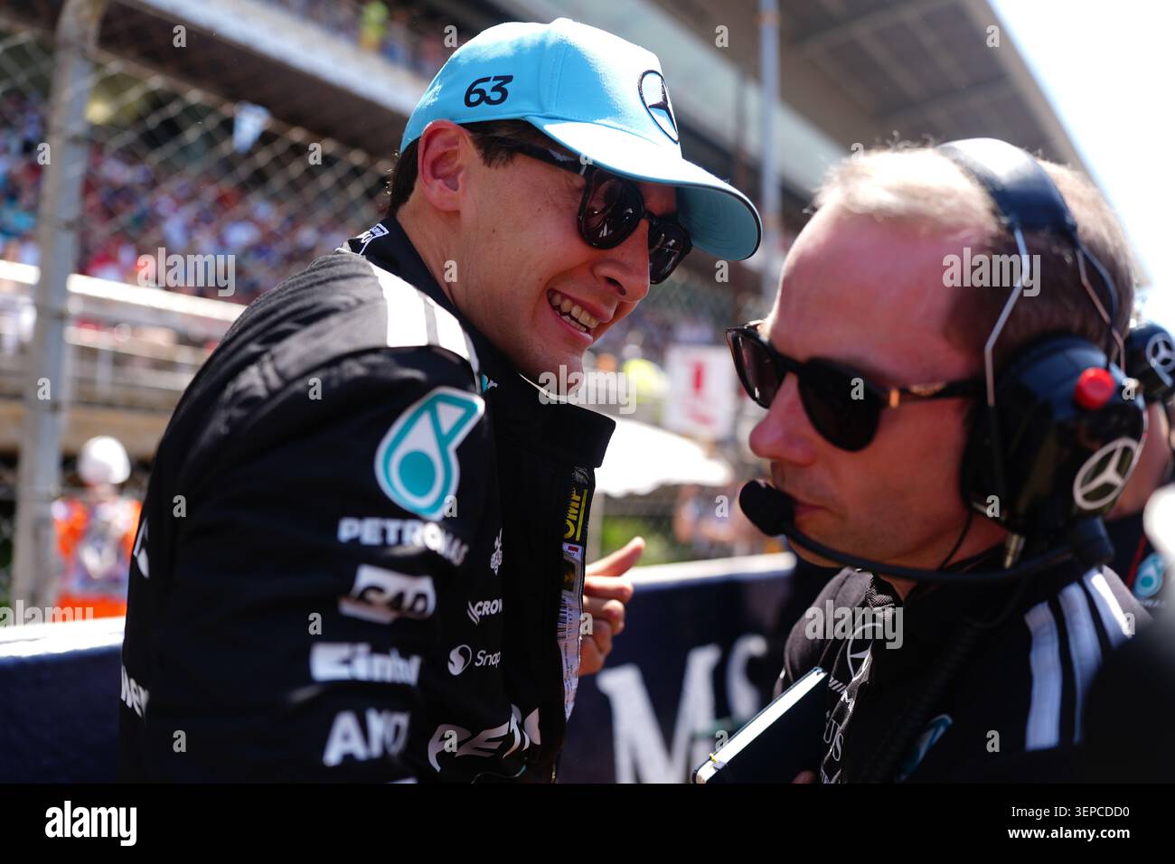 Mercedes driver George Russell on the grid before the race at the ...