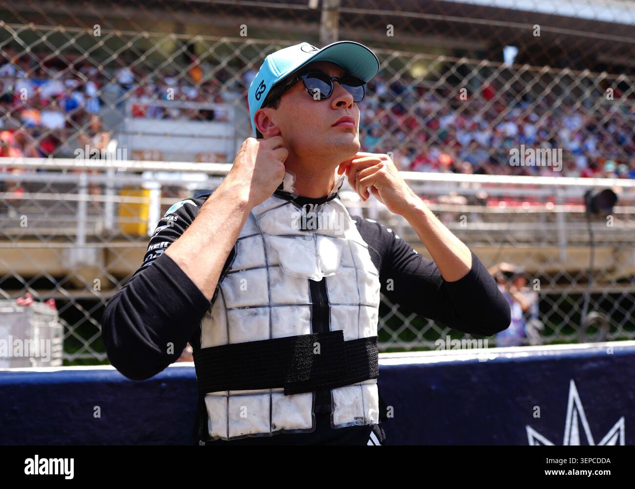 Mercedes driver George Russell on the grid before the race at the ...