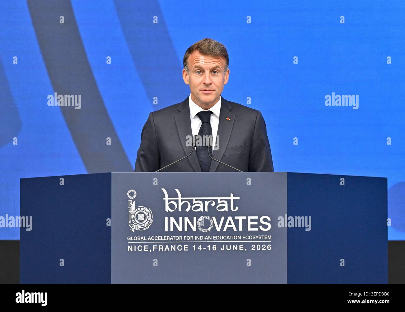 French President Emmanuel Macron attends the Barhat Innovates Fair in ...