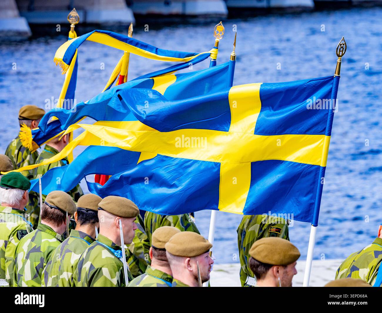 Swedish Flag during the embarking Vasaorden, Skeppsbron, on the ...