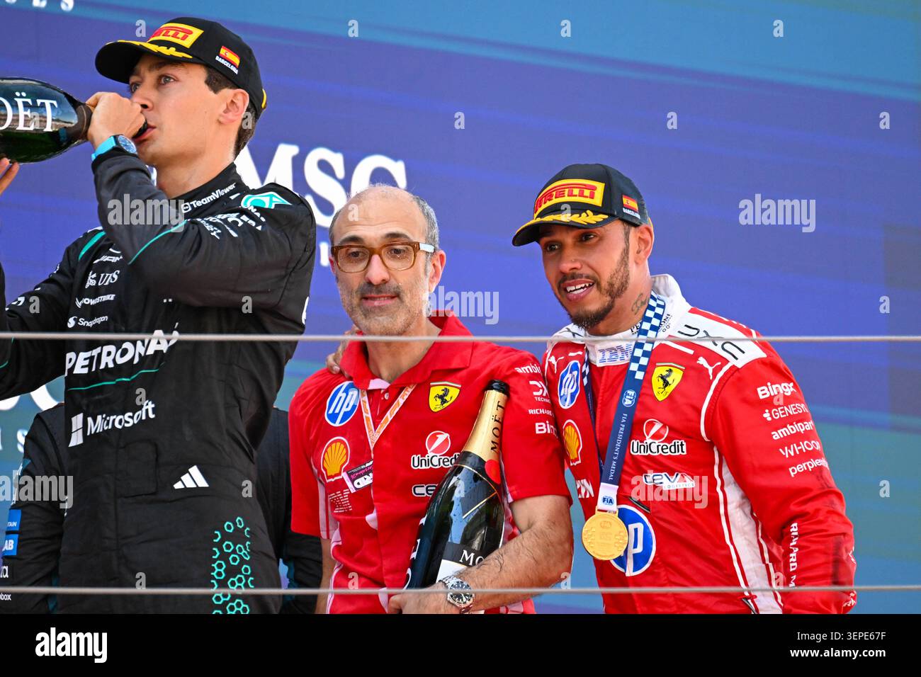 Spain, Barcelona, 14th June 2026, Lewis Hamilton, George Russell, Carlo ...