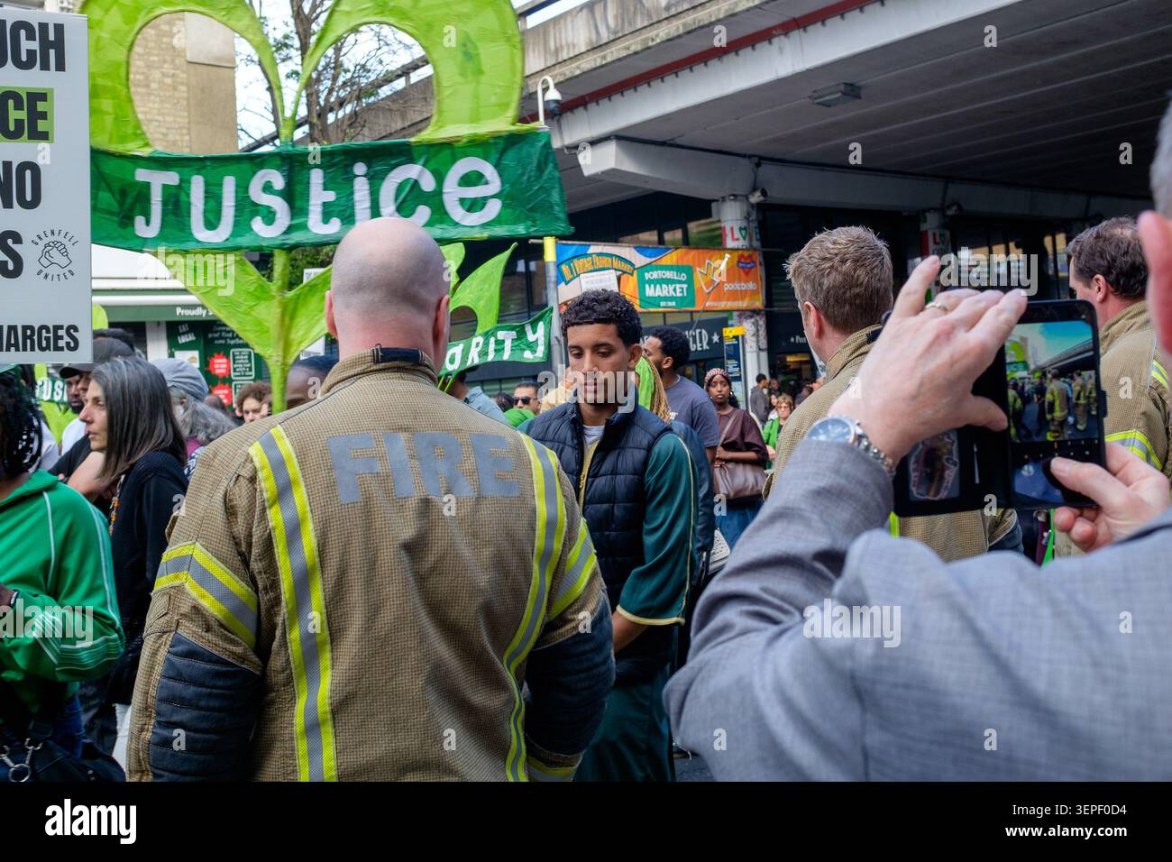 Nine years after the Grenfell Tower fire, London, UK, survivors, locals ...