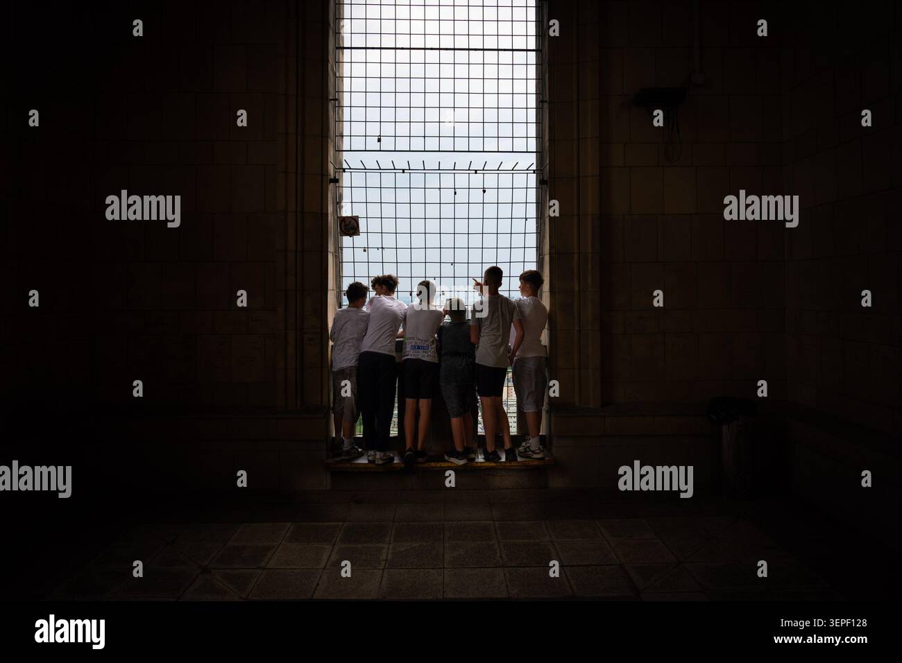 Visitors are seen on the observastion deck of the Palace of Culture and ...