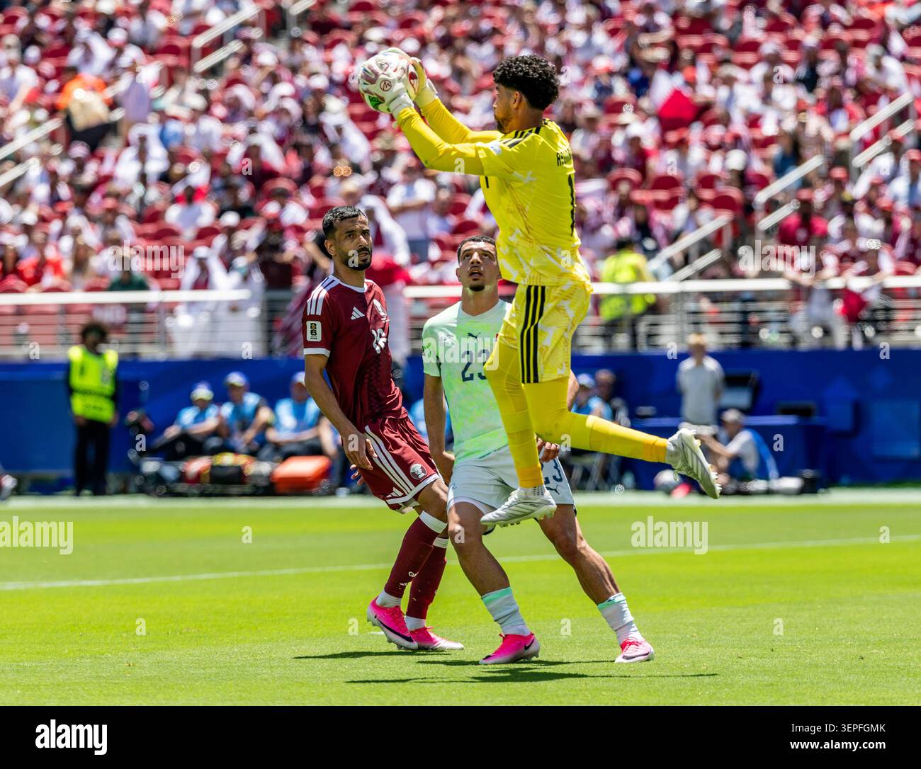 June 13 2026 Qatar goalkeeper Mahmud Abunada (1)makes a save during the ...