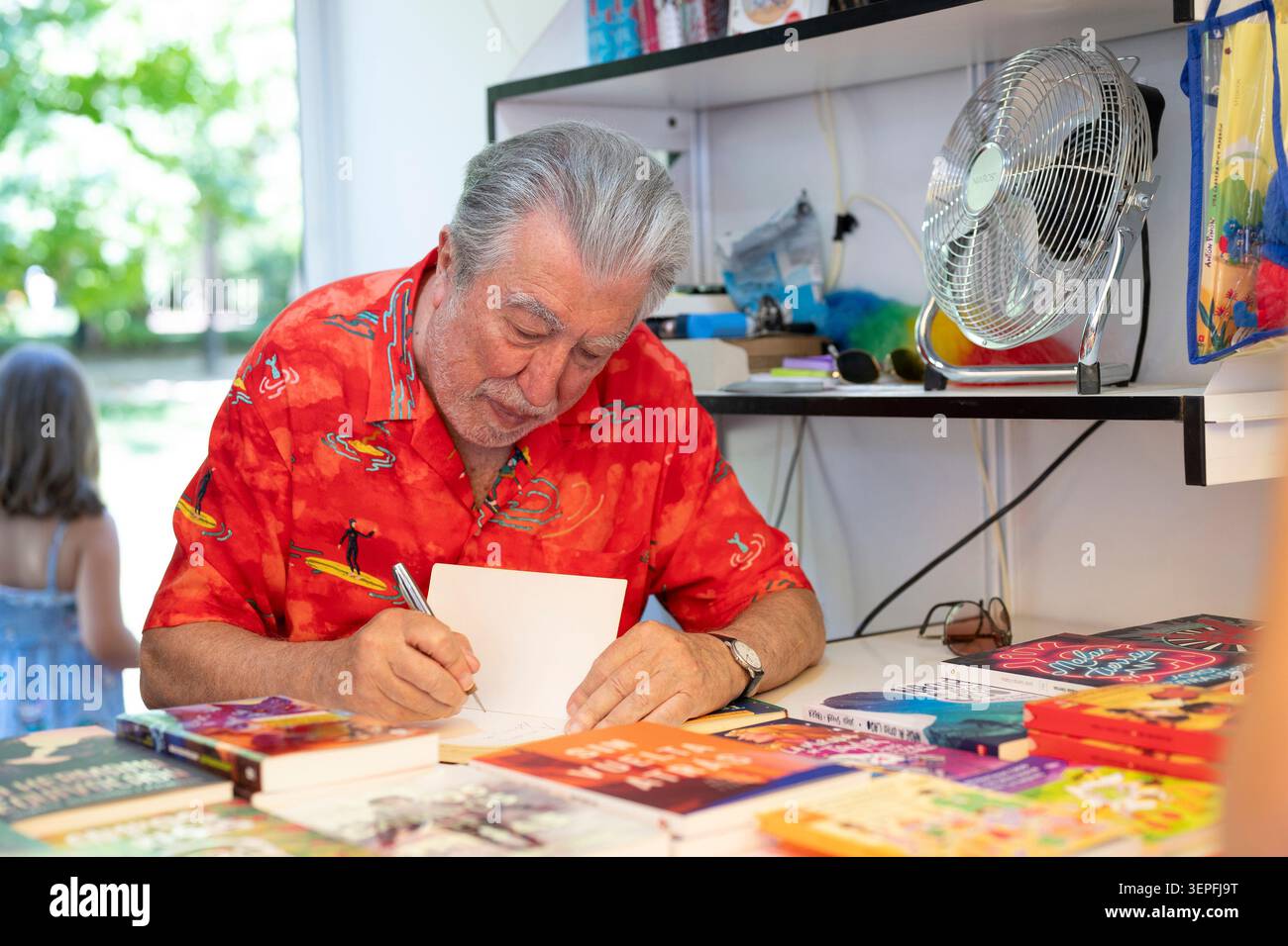 Madrid, Spain. 14th June, 2026. Jordi Sierra signs copies of his books ...