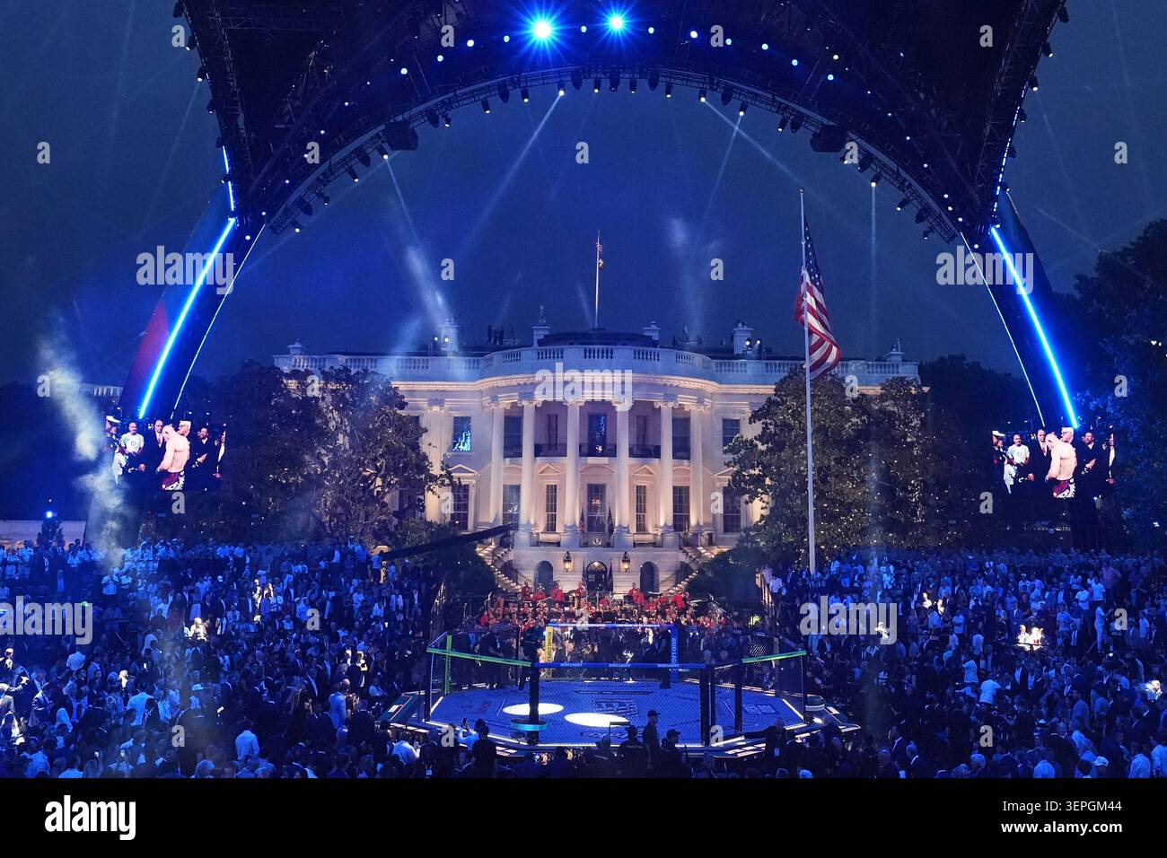 Light shine at the UFC Freedom 250 on the South Lawn of the White House ...
