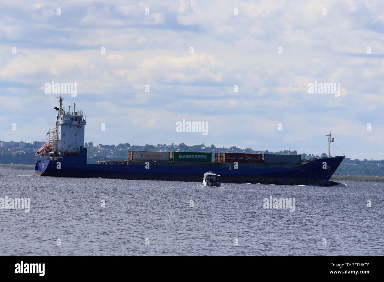 A cargo ship Arina flying the flag of Panama in the waters of the Gulf ...