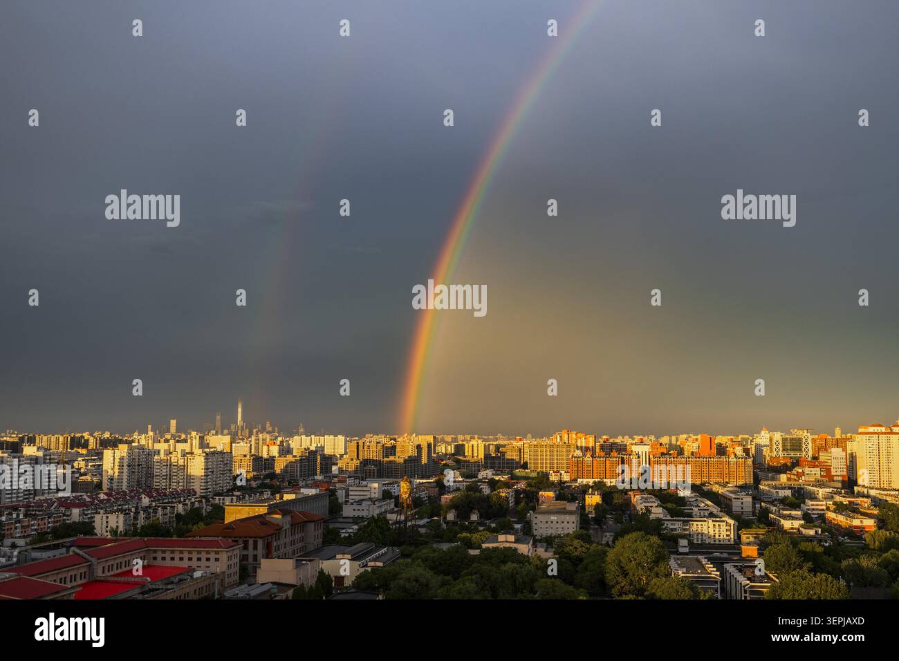 A double rainbow appears over Beijing's Central Business District after ...