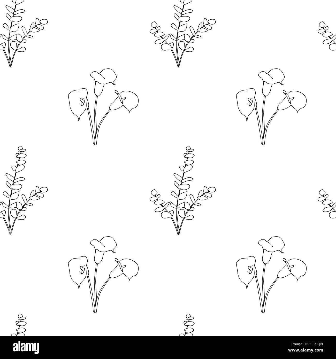 Seamless floral pattern with alternating calla lily blossoms and ...