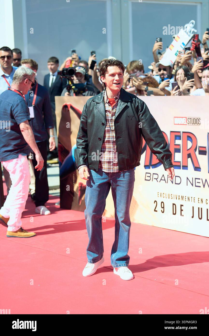 Madrid. Spain. 20260615, Tom Holland visits the Plaza de Colon (Plaza ...