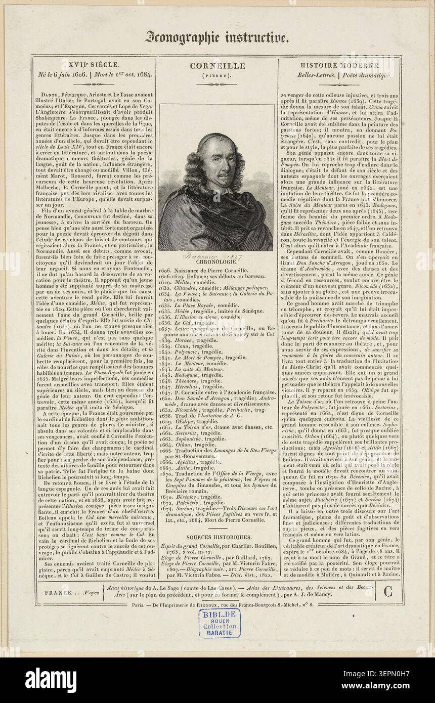Classical french playwright works literary reference sheet hi-res stock ...