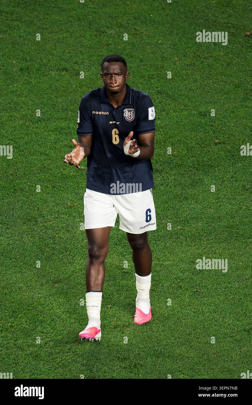 Willian Pacho of Ecuador reacxts during the FIFA World Cup 2026 Group E ...