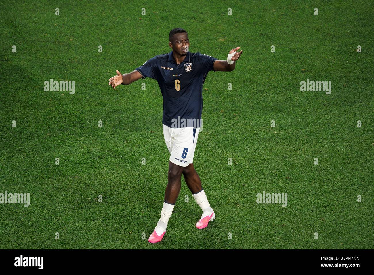 Willian Pacho of Ecuador reacxts during the FIFA World Cup 2026 Group E ...