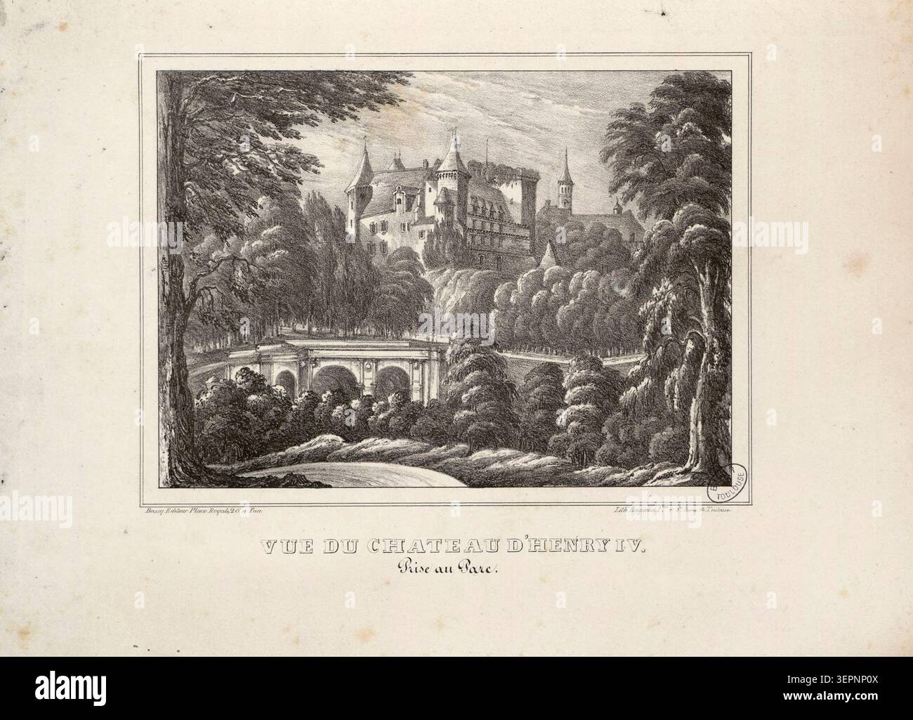 Pyrenees castle river bridge nineteenth century hi-res stock ...
