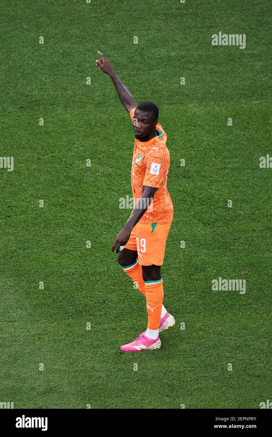 Nicolas Pepe of Cote d'Ivoire gestures during the FIFA World Cup 2026 ...