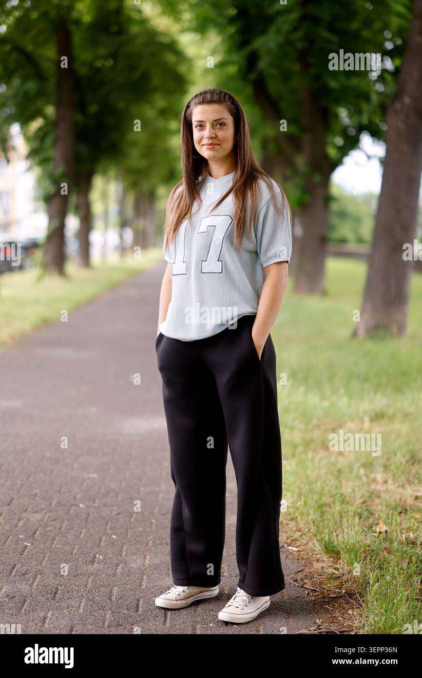 Actress Altine Emini (role: team assistant Samira Leka / Sam) at a set ...