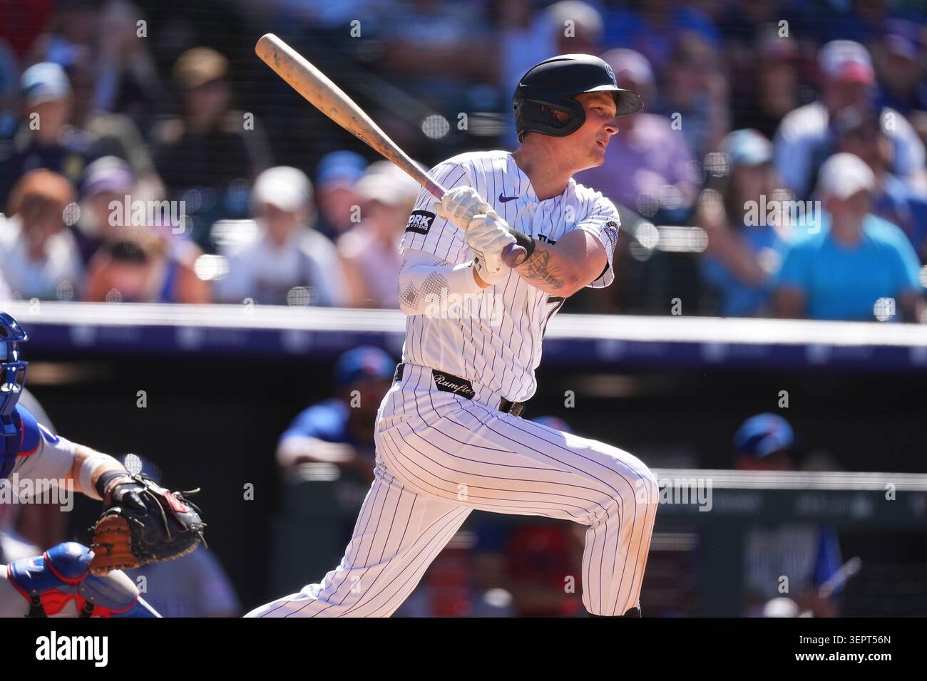Colorado Rockies first baseman TJ Rumfield (7) in the ninth inning of a ...