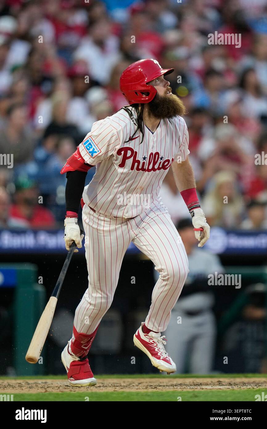 Philadelphia Phillies' Brandon Marsh plays during a baseball game ...