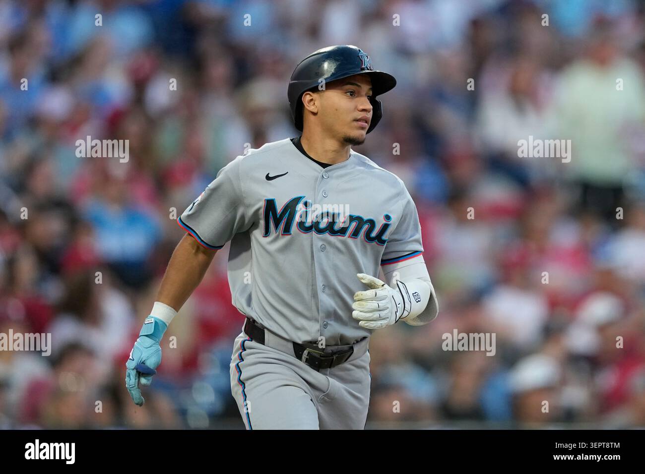 Miami Marlins' Javier Sanoja plays during a baseball game Monday, June ...