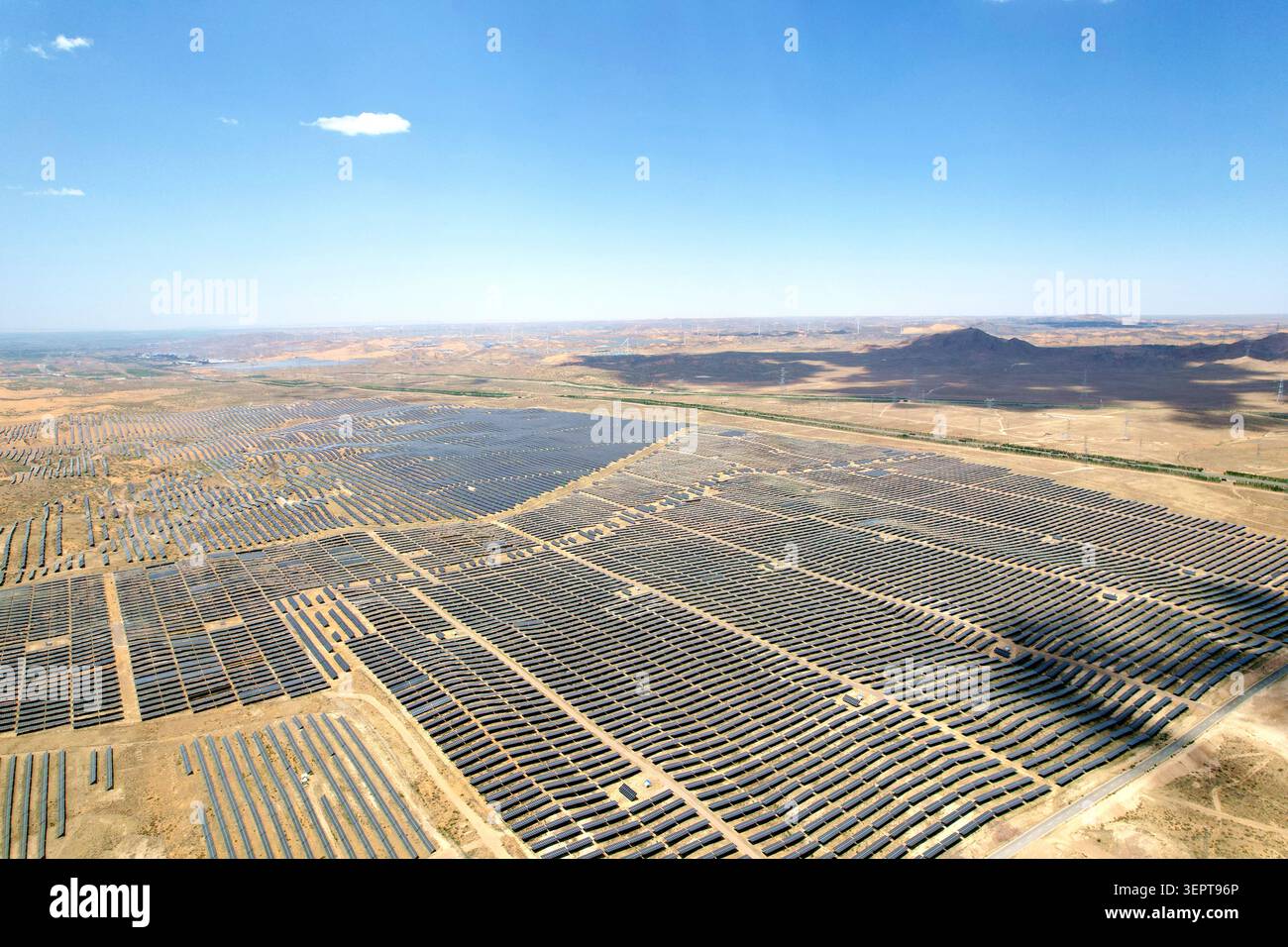 Solar panels generate green energy in the Gobi Desert of Zhongning ...