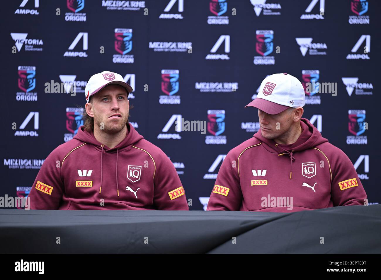 Cameron Munster of the Maroons and Harry Grant of the Maroons during a ...