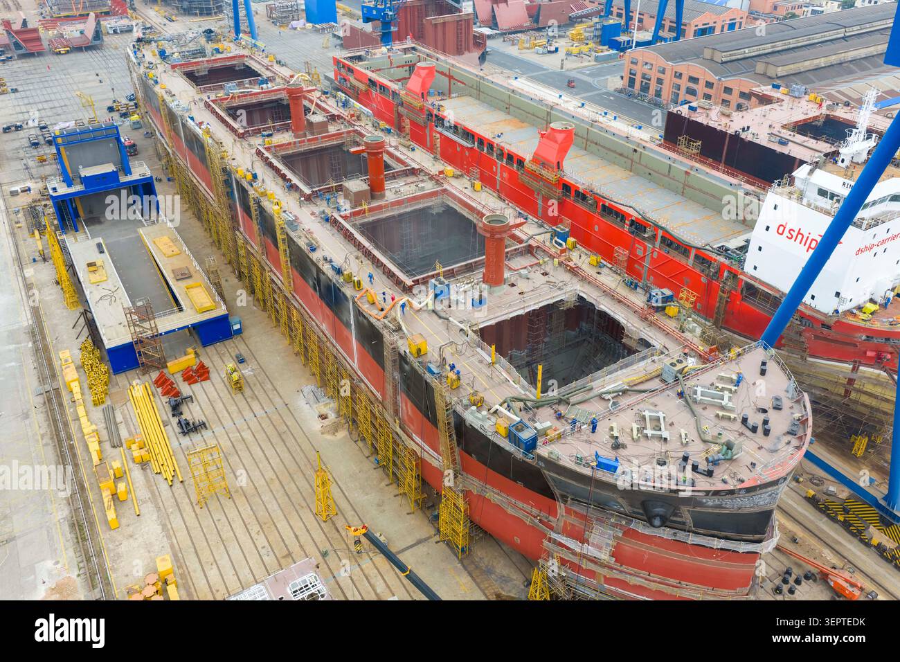 NANJING, CHINA - JUNE 16, 2026 - Workers are building large ships at ...