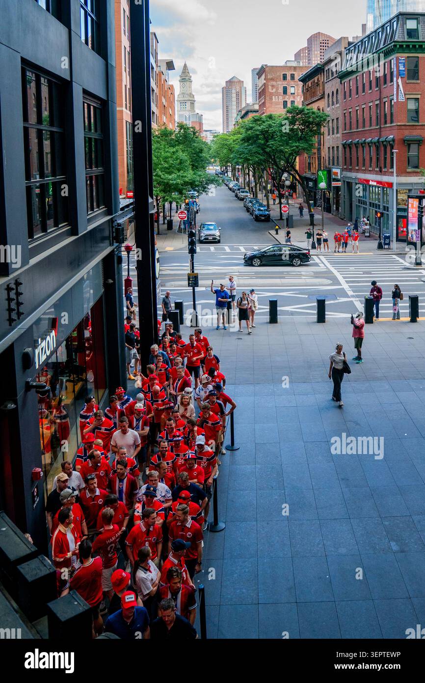 Boston , USA 20260616. Norwegian supporters queue at the Big Night Live ...