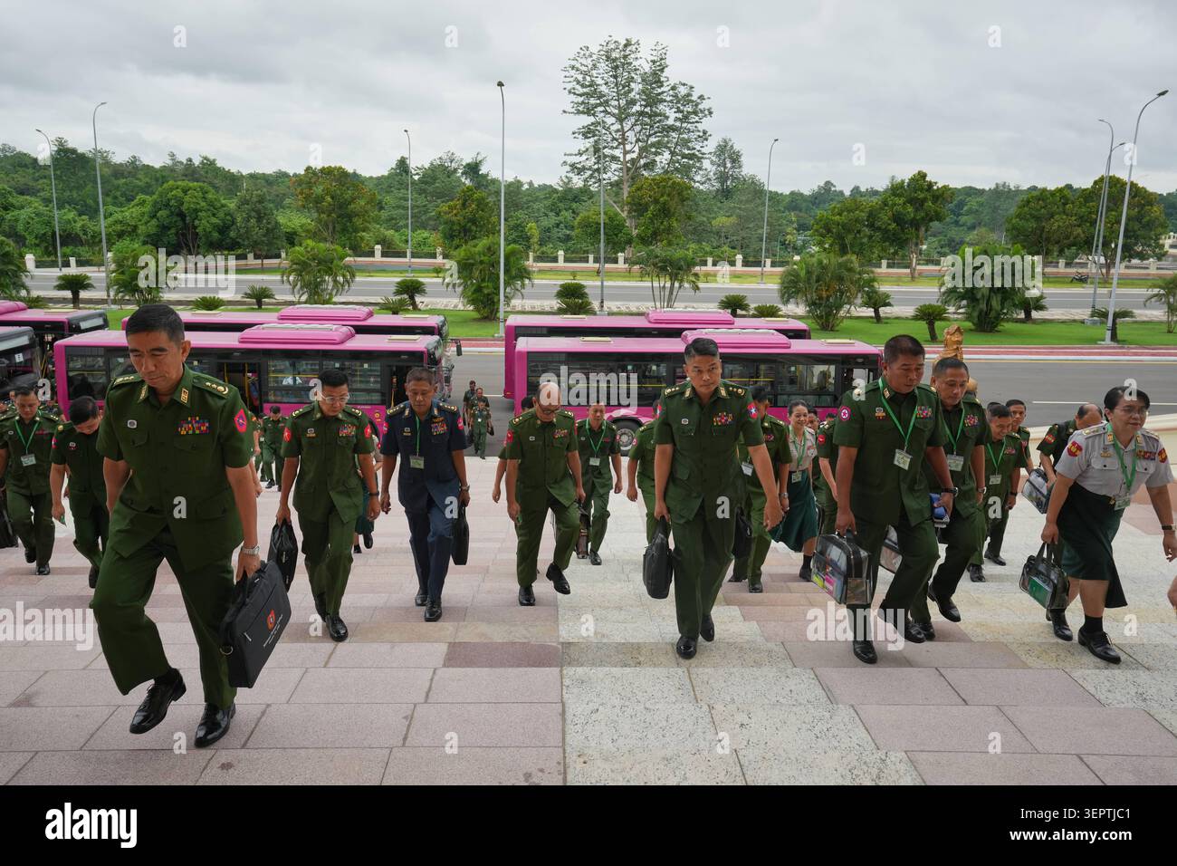 Myanmar's military representatives arrive to attend a regular session ...