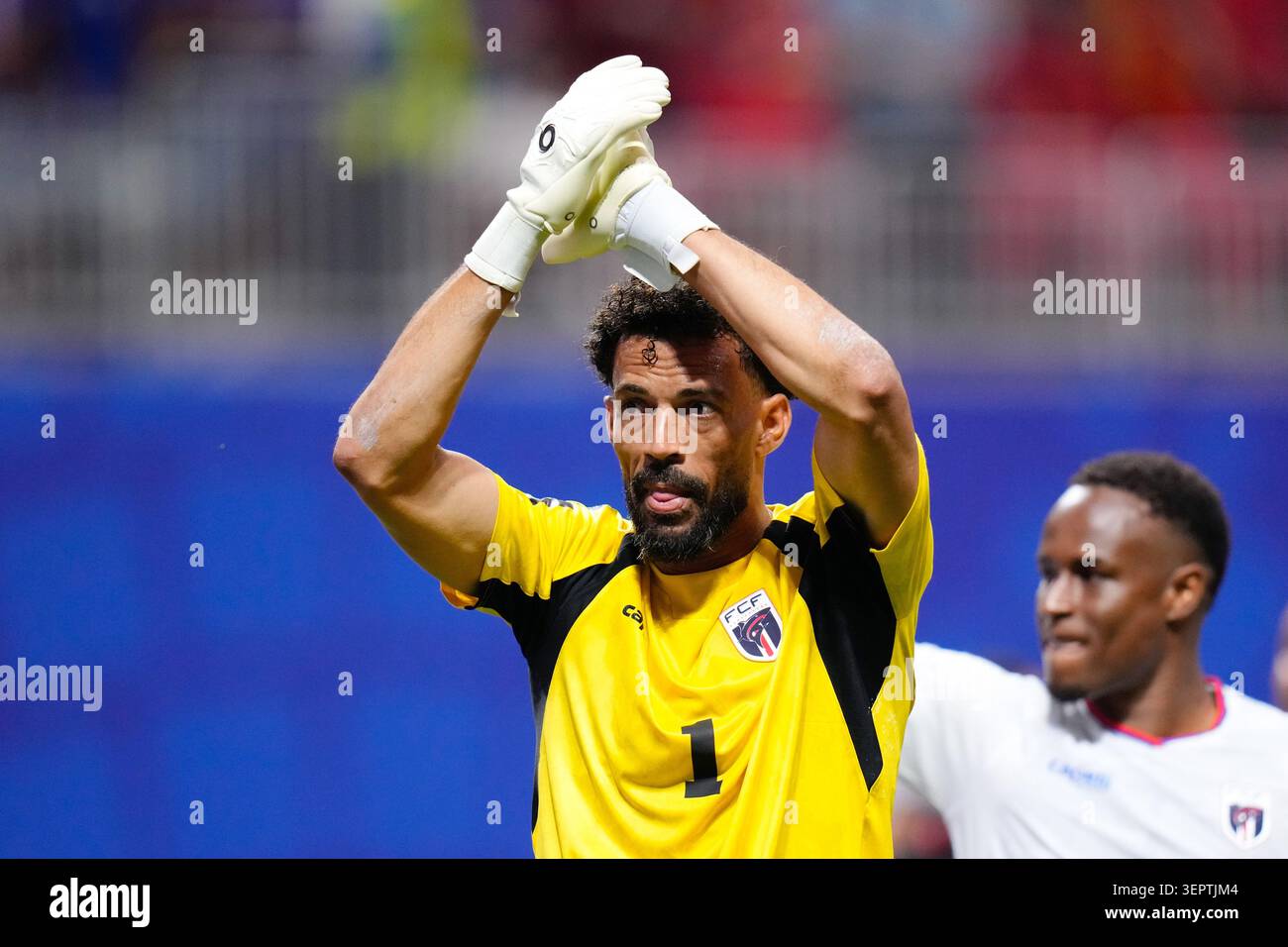 IPA85736483 - Vozinha of Cabo Verde greets the supporters after the ...