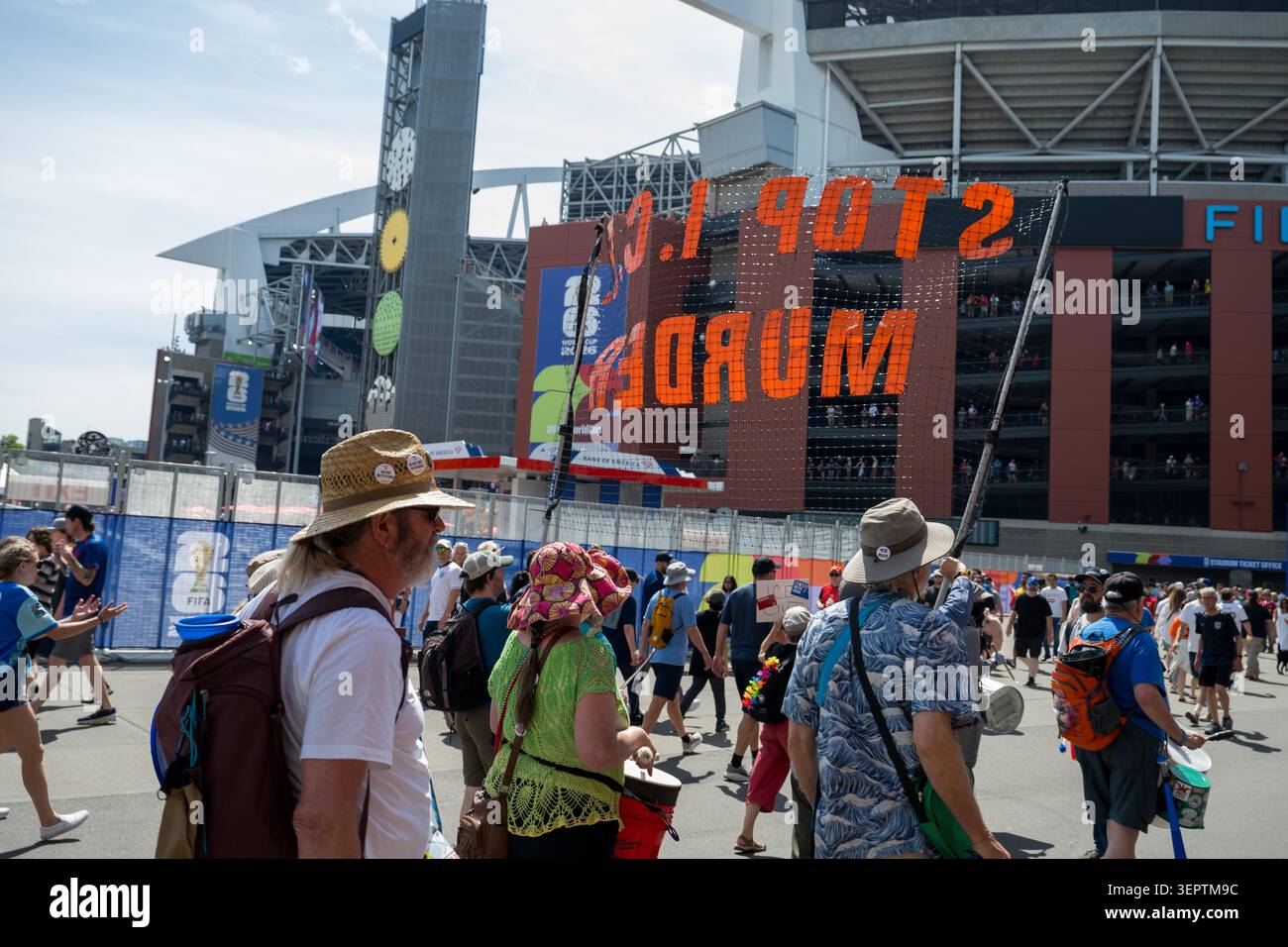 Seattle, USA. 15th Jun 2026. Stop Ice protestors mingle with thousands ...