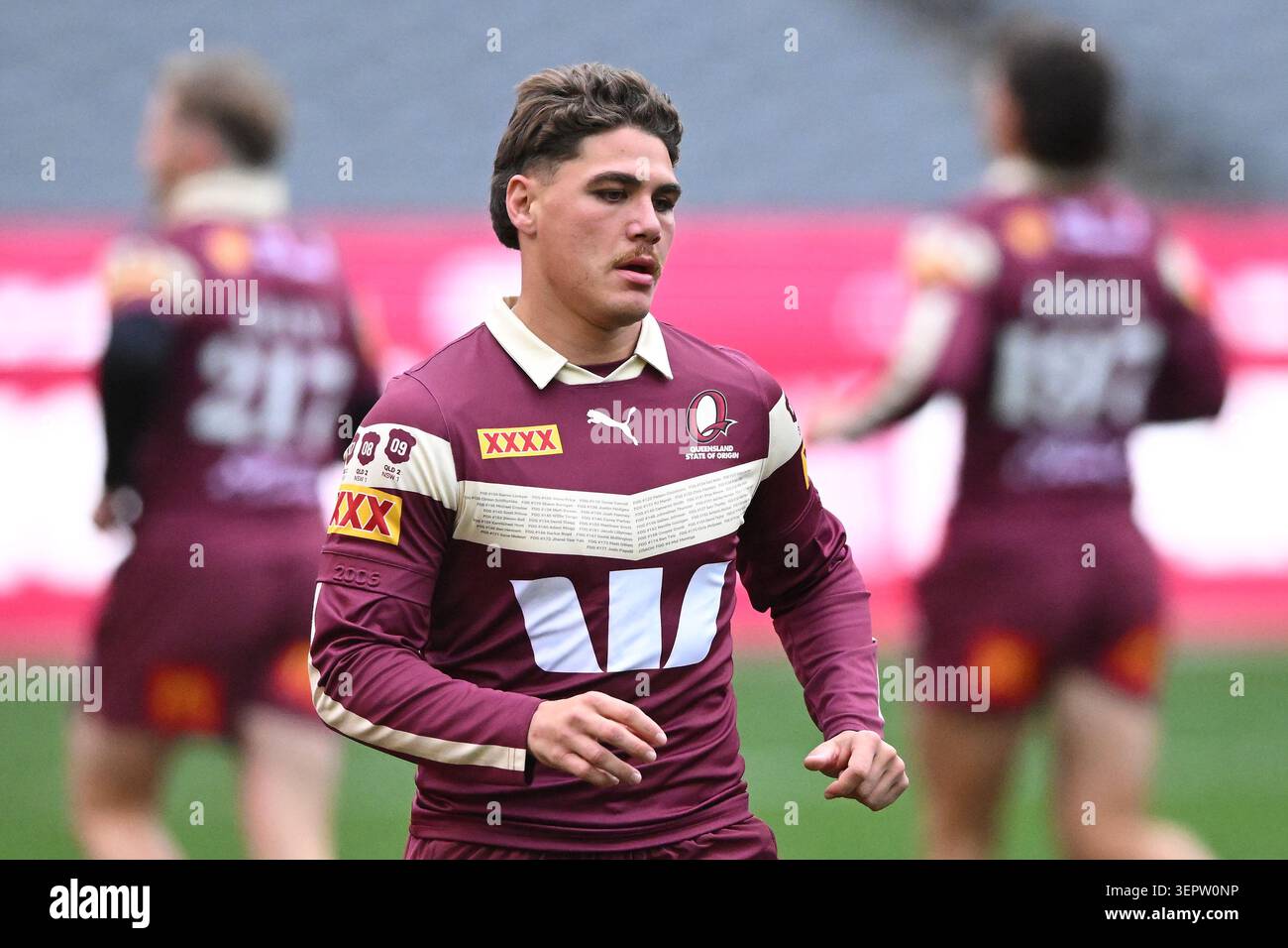 Reece Walsh of the Maroons warms up during a Queensland Maroons State ...