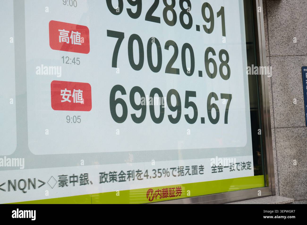 A picture shows Nikkei Stock Average's daily high and low displayed on ...