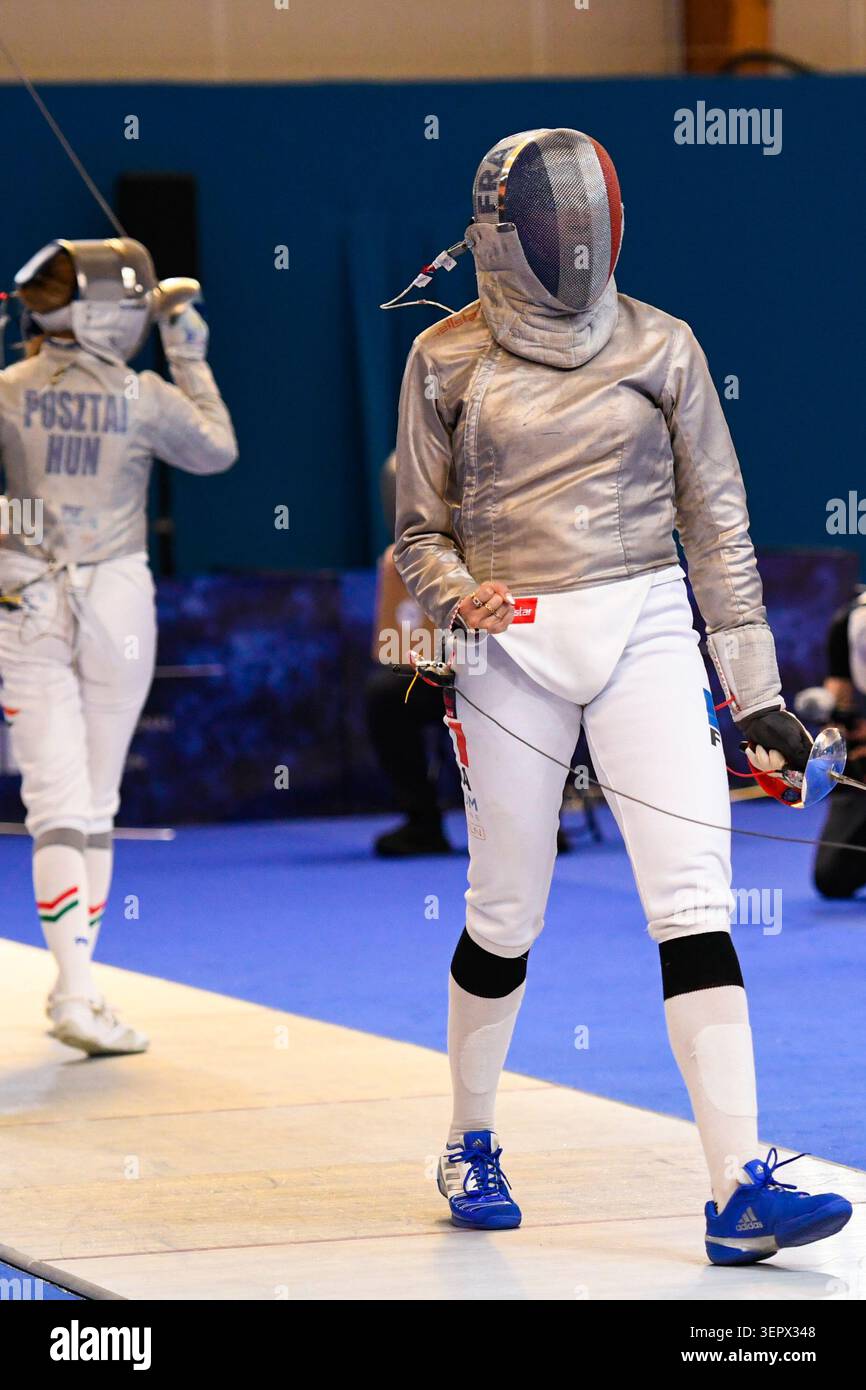Sara BALZER of France celebrates during 2026 European Fencing ...
