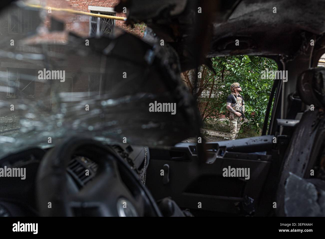 Druzhkivka, Ukraine. 15th June, 2026. A police officer seen standing ...