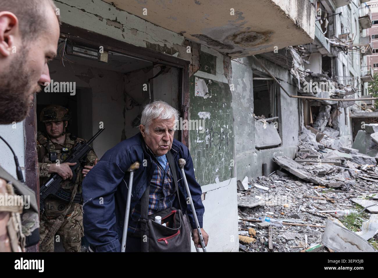Druzhkivka, Ukraine. 15th June, 2026. A man seen being evacuated by the ...