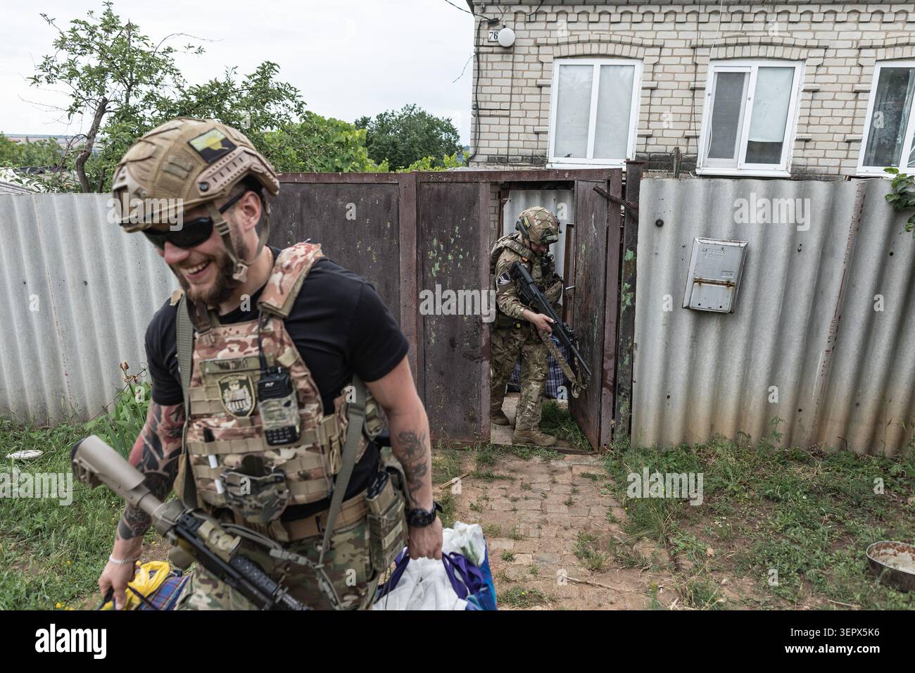 Druzhkivka, Ukraine. 15th June, 2026. A woman seen being evacuated by ...