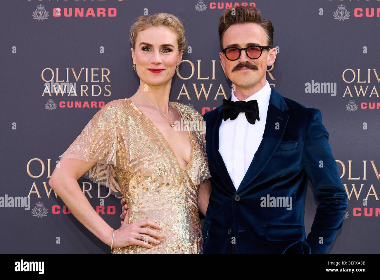FILE - Jessica Swale, left, and Tom Fletcher appear at the Olivier ...