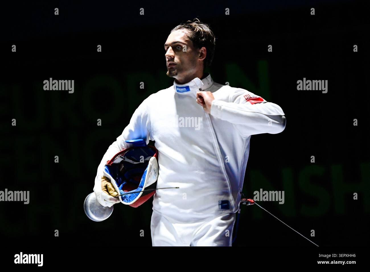 Ian HAURI of Switzerland looks dejected during 2026 European Fencing ...