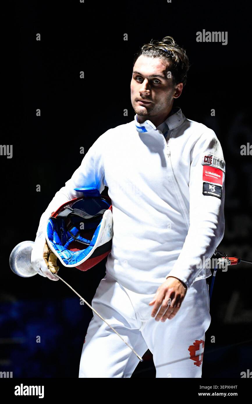Ian HAURI of Switzerland looks dejected during 2026 European Fencing ...