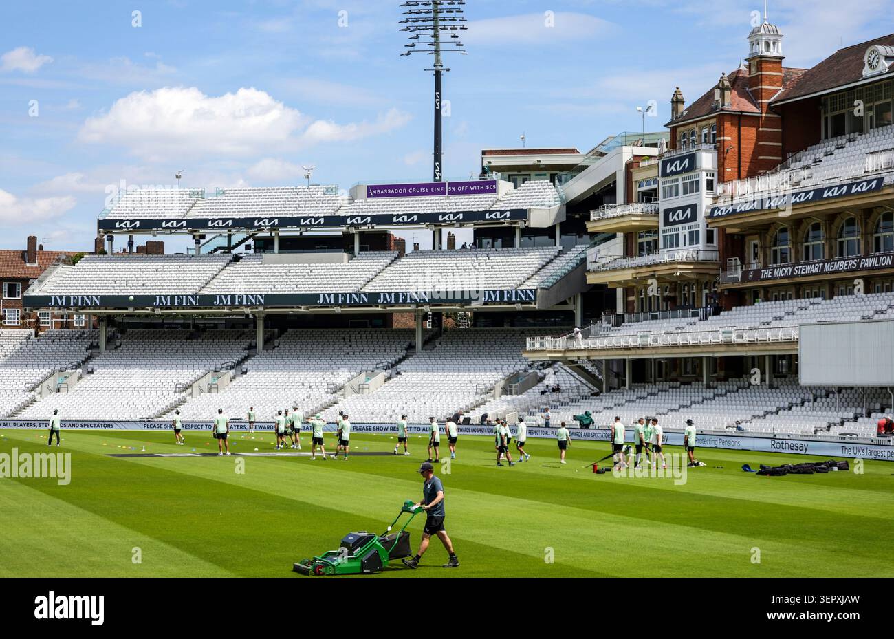 A general view of a groundskeeper tending to the field as New Zealand ...