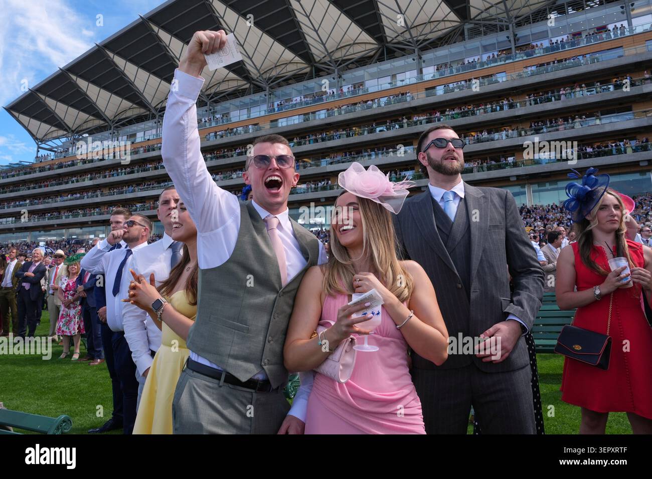 Racegoers reacts on the first day of the Royal Ascot horse race meeting ...