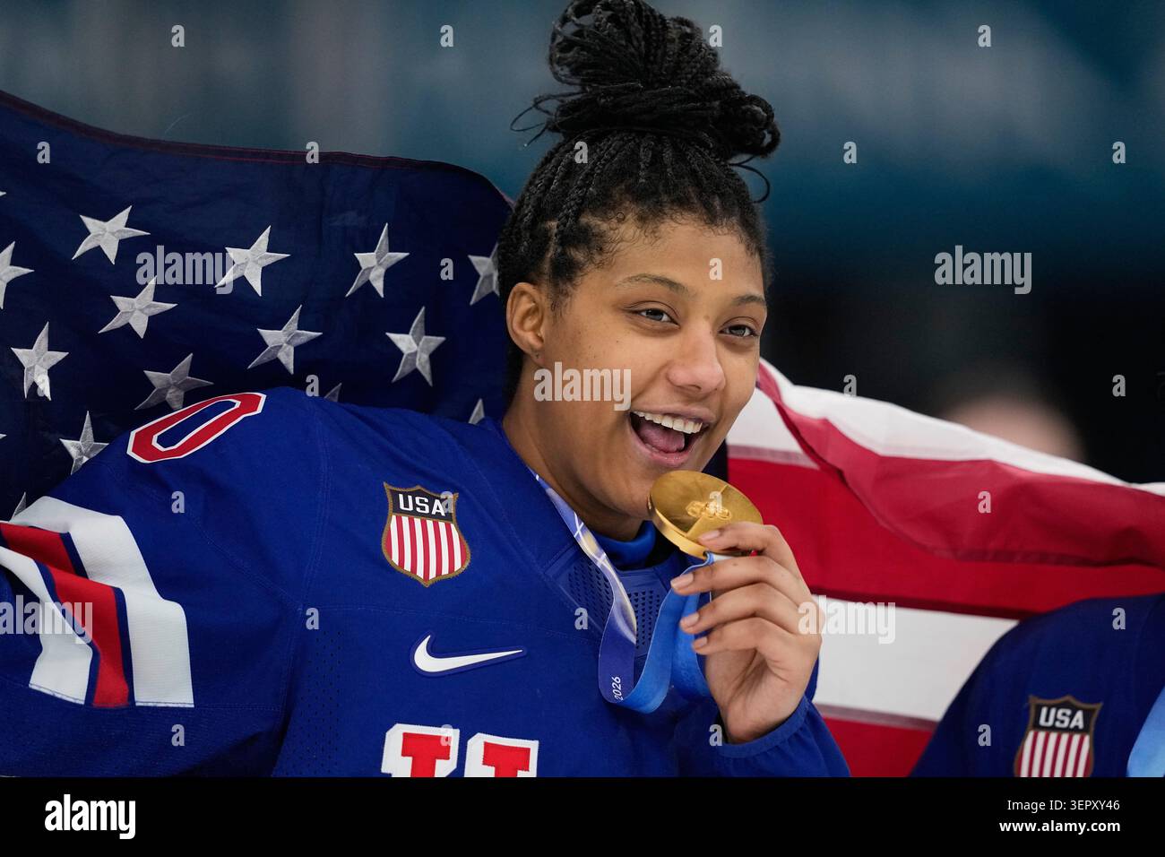 FILE - United States' Laila Edwards (10) poses after the United States ...