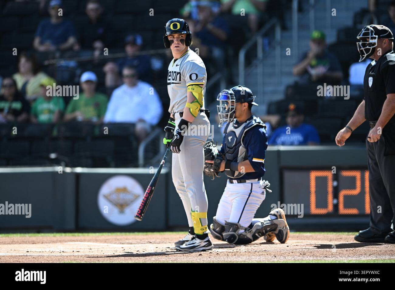 Jax Gimenez (7) of the Oregon Ducks at bat during a game against the UC ...
