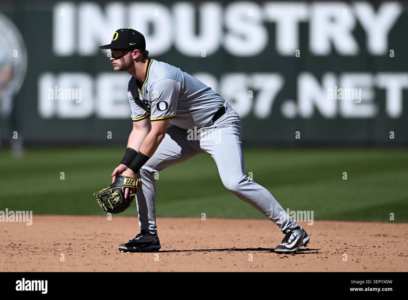 Oregon Ducks second baseman Ryan Cooney (12) in a defensive stance ...