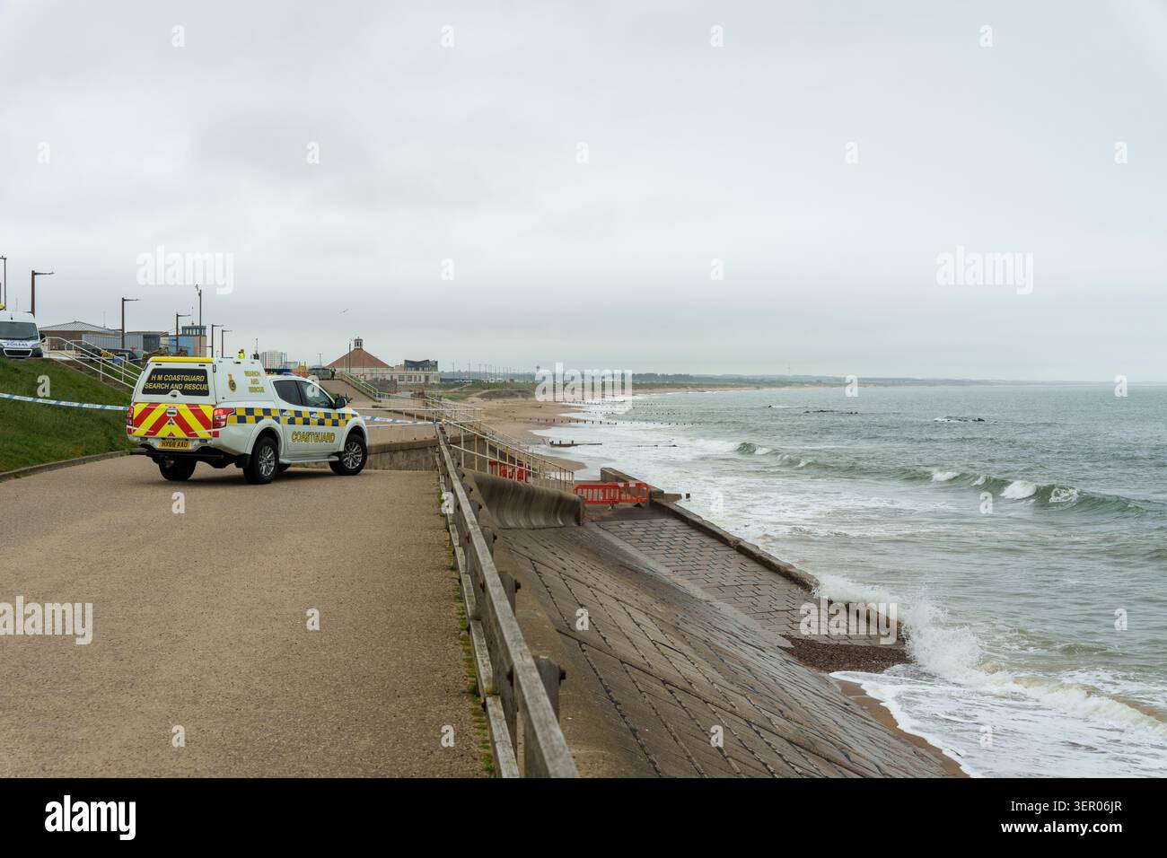 A Coastguard and Rescue vehicle blocks access on the Beach Esplanade in ...