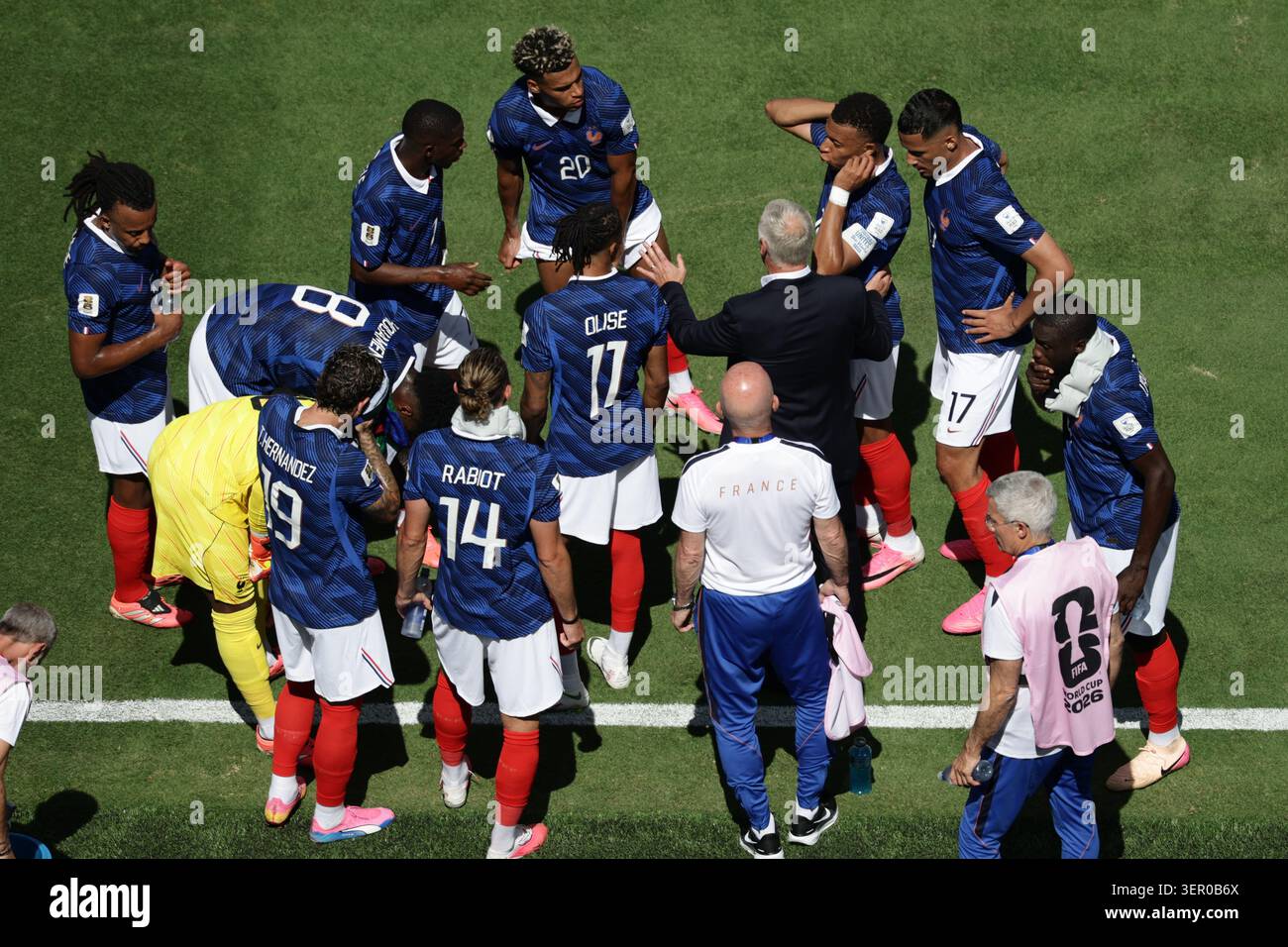 French players take a water break during the World Cup Group I soccer ...